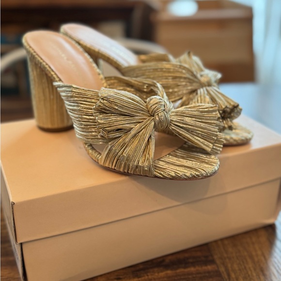 Loeffler Randall | Shoes | Loeffler Randall Gold Pleated Bow Heels ...